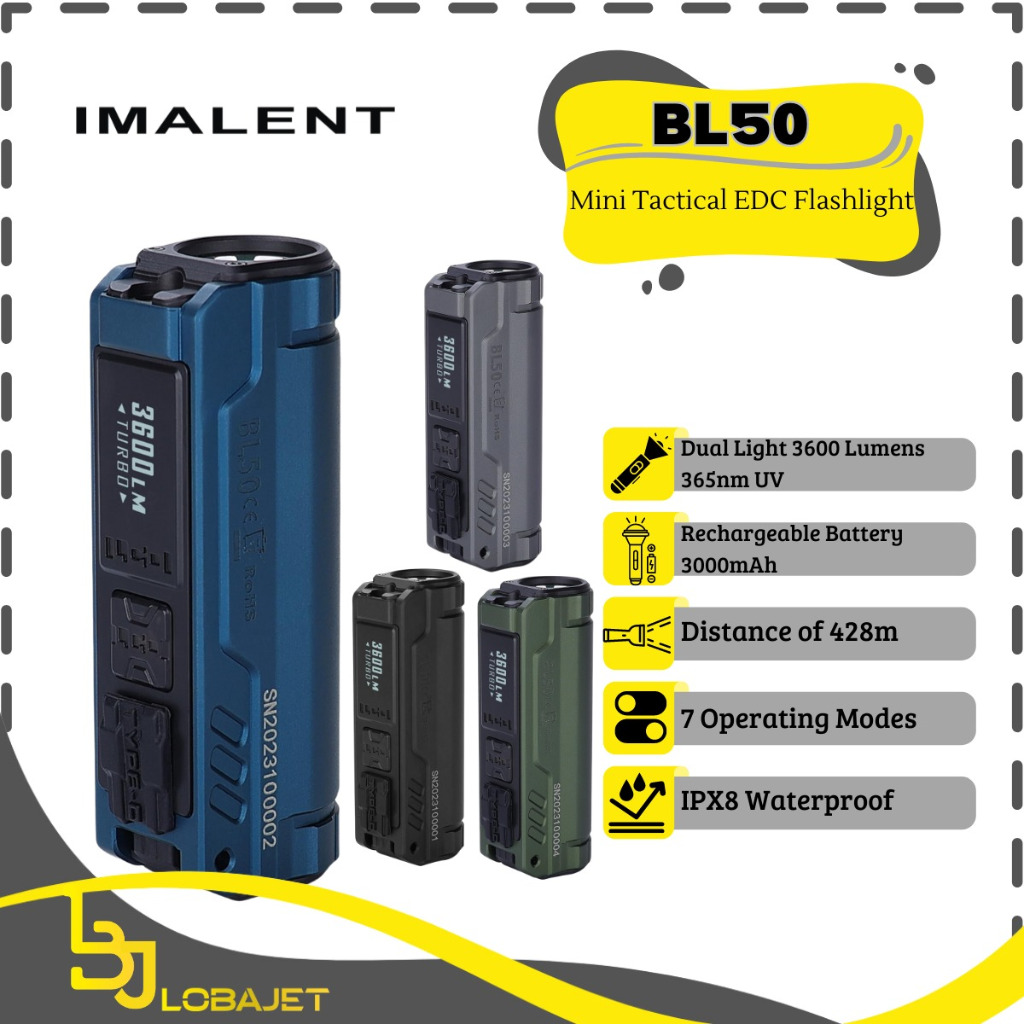 Jual IMALENT BL50 - Mini Tactical EDC Flashlight - Dual Light 3600 ...