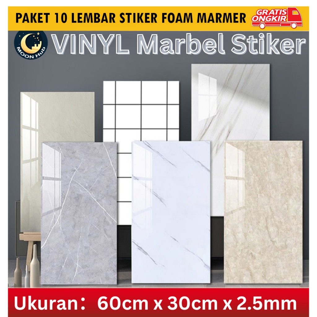 Jual Paket 10 Lembar Wallpaper dinding Vinyl Marble 30 x 60 cm Pvc Stiker Marmer Keramik ...