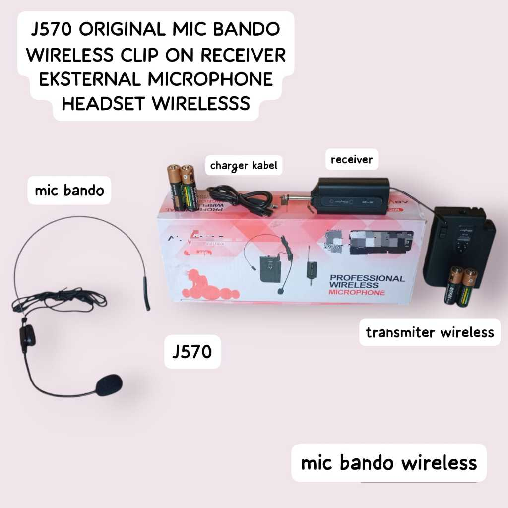 Jual J570 MIC BANDO HEADSET SINGLE MIK WIRELESS TANPA KABEL MIX ...