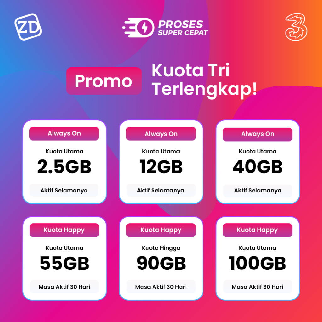 Jual Paket Data Tri AON, Happy, Home, dan Unlimited Nasional | Shopee Indonesia