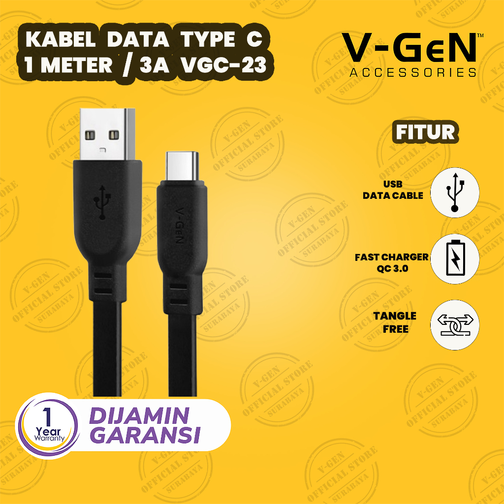 Jual Kabel Data Type C V-GeN VGC-23 Fast Charging QC 3.0 3A 1 Meter ...