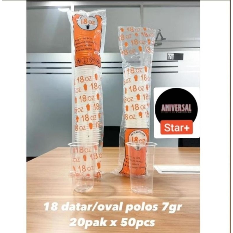 Jual Gelas Plastik Cup Pp 18 oz Datar (7 gram Universal, 8 Gram Mcup) | Shopee Indonesia