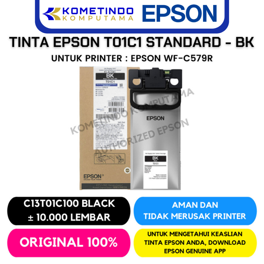 Jual T01C Black STANDART Tinta Epson Hitam WorkForce Pro WF-C579R 100% ...