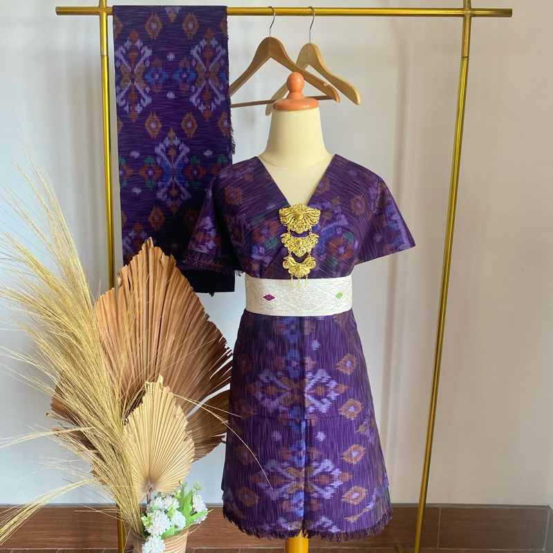 Jual KAIN TENUN ENDEK MOTIF GRINGSING KHAS BALI DOUBLE IKAT UNGU ...