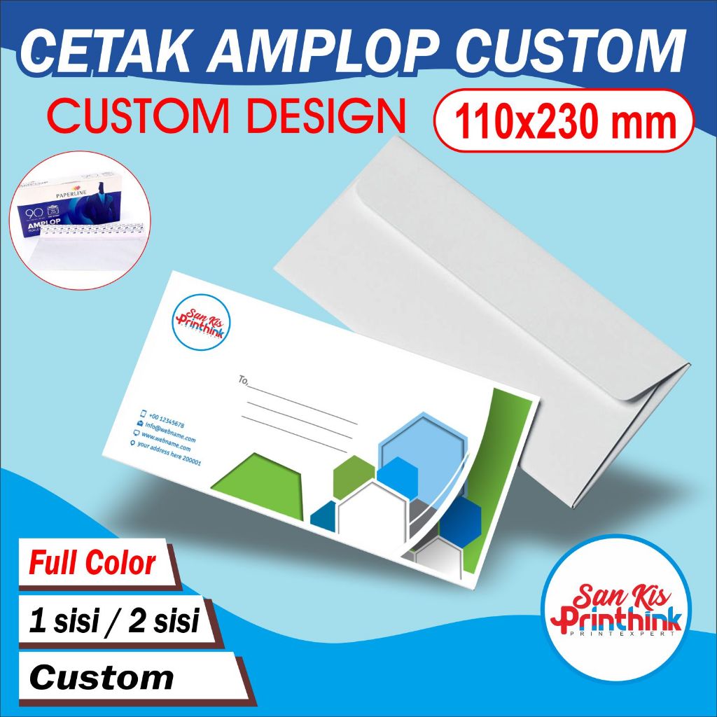Jual Cetak Amplop Kop Surat Custom Murah Ukuran 11x23cm Warna putih | Shopee Indonesia