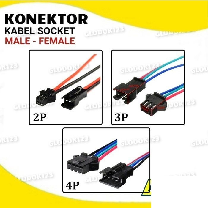 Jual Kabel Soket Konektor 2PIN 3PIN 4PIN / Socket Male Female LED Strip ...