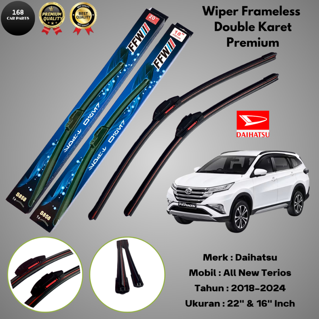 Jual Wiper Frameless ProShield Premium Double Karet untuk Toyota All New Terios (2018-2024 ...