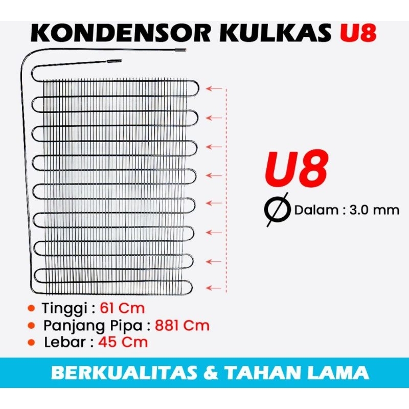 Jual KONDENSOR 8 U KULKAS 1PINTU / UMUM SEMUA MERK / PIPA PENDINGIN ...