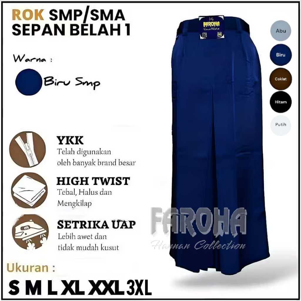 Jual Rok SMP Biru Panjang Span Belah Satu Depan Seragam Sekolah SMP SMA ...