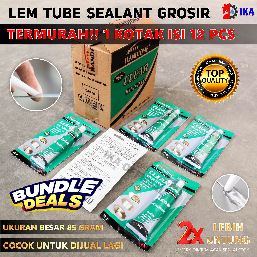 Jual LEM KACA / LEM SILICONE SEALANT CLEAR HANDSOME 85GR (ISI 12 PCS ...