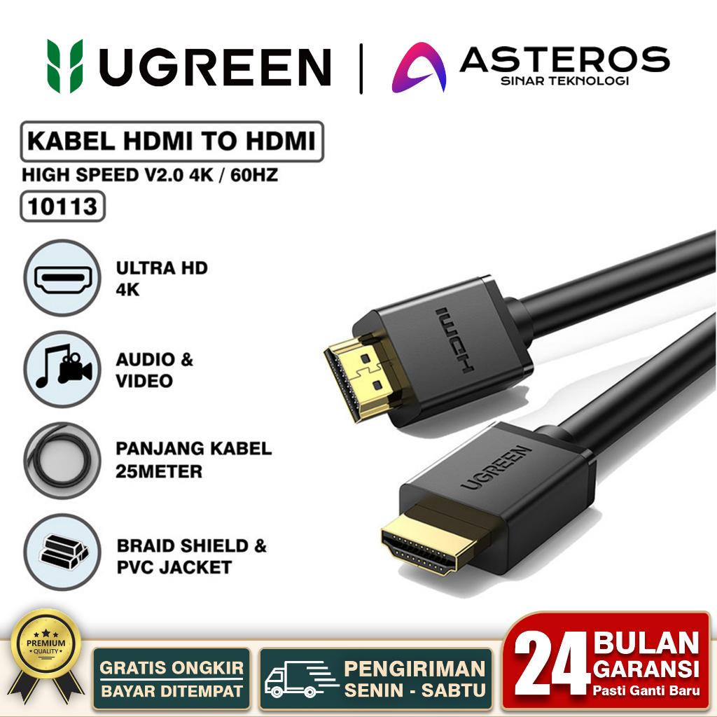 Jual UGREEN Kabel HDMI To HDMI Ultra HD 4K 2K HDR High Speed V2.0 4K / 60Hz 25M | Shopee Indonesia
