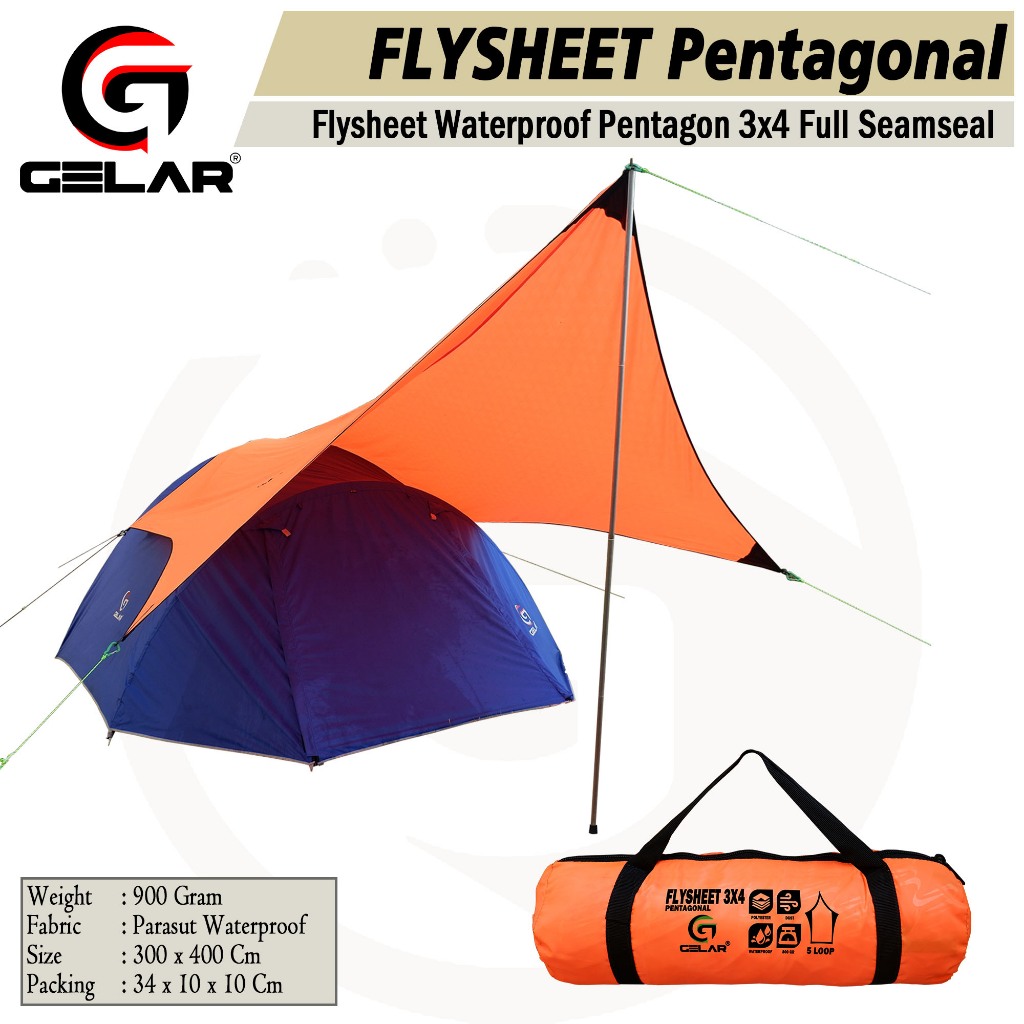 Jual flysheet pentagonal 3x4 meter sambungan siller flysheet tenda pentagon flysheet camping ...