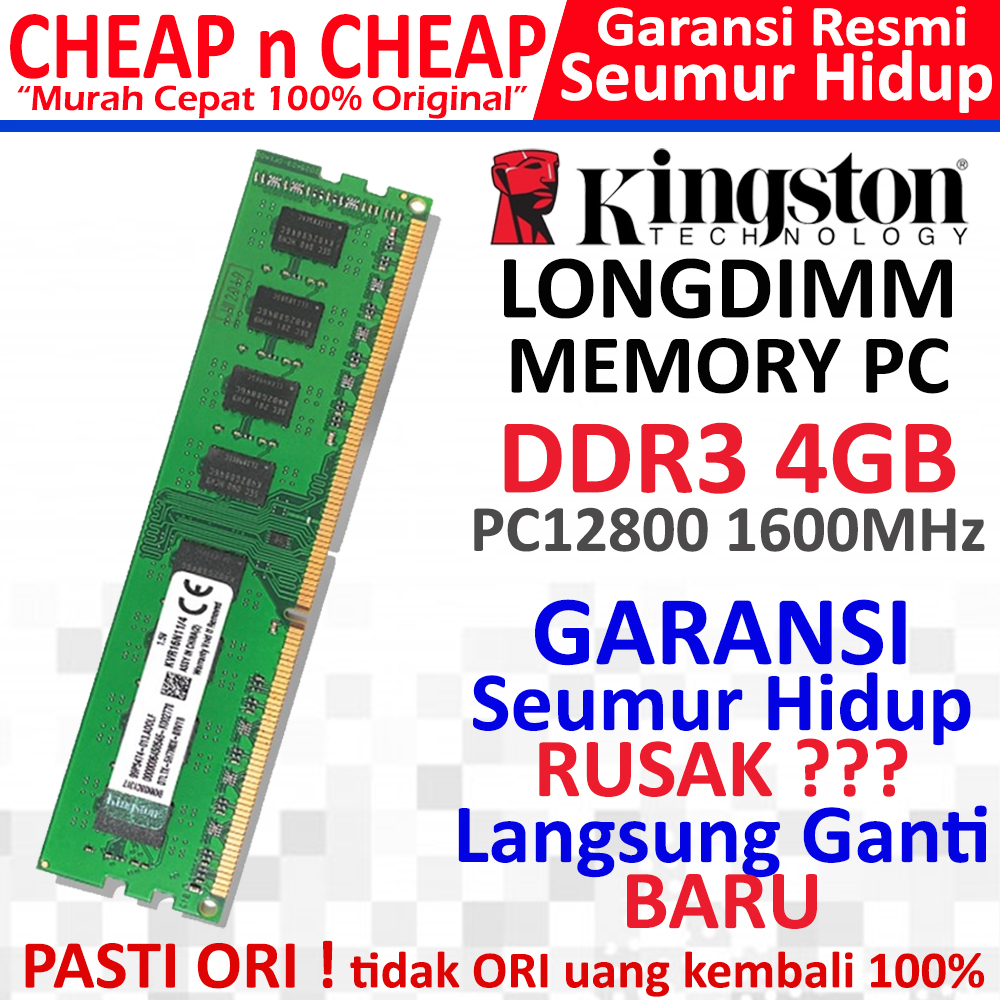 Jual Kingston DDR3 4GB 1600Mhz PC12800 RAM PC - Memory Longdimm Komputer CPU | Shopee Indonesia