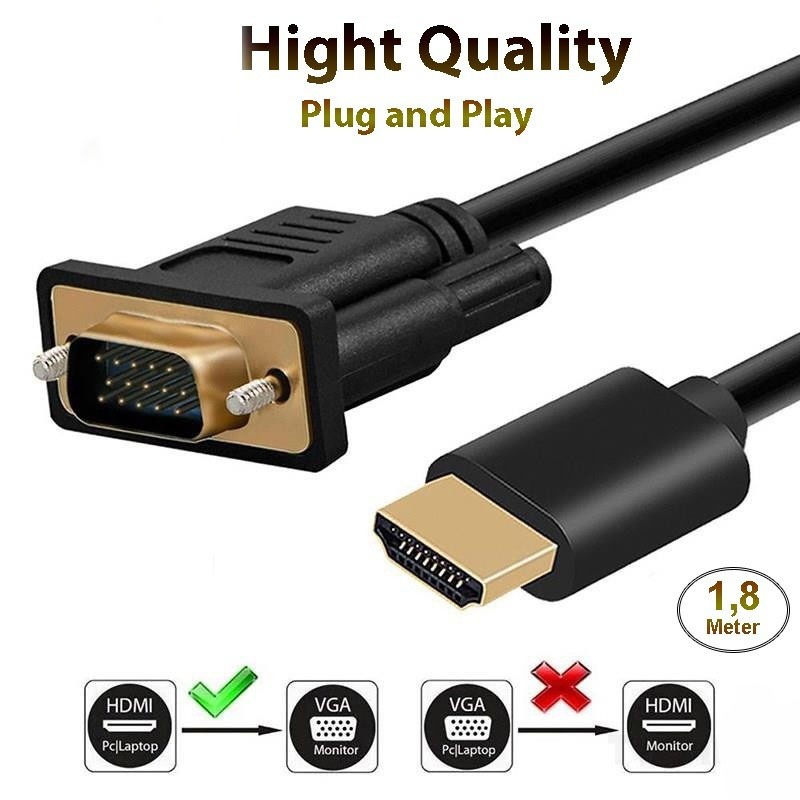 Jual kabel HDTV to vga HD 4K/Kable hdmi to vga -1.8m/1 METER | Shopee ...