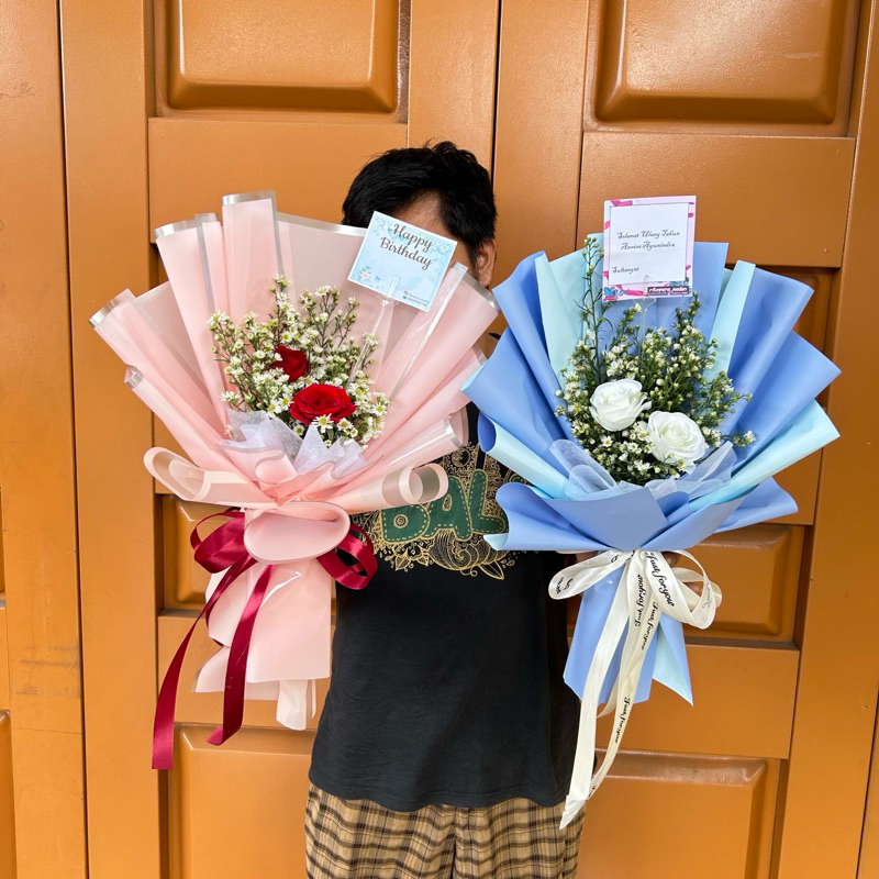 Jual Fresh flower buket / 2 tangkai mawar Fresh ( hidup ) | Shopee ...