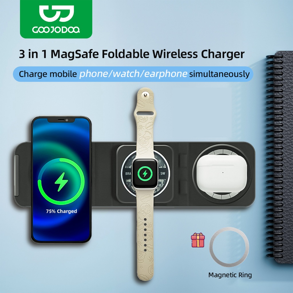 Jual GOOJODOQ 3 in 1 Magsafe Foldable Wireless Charging 15W Fast ...