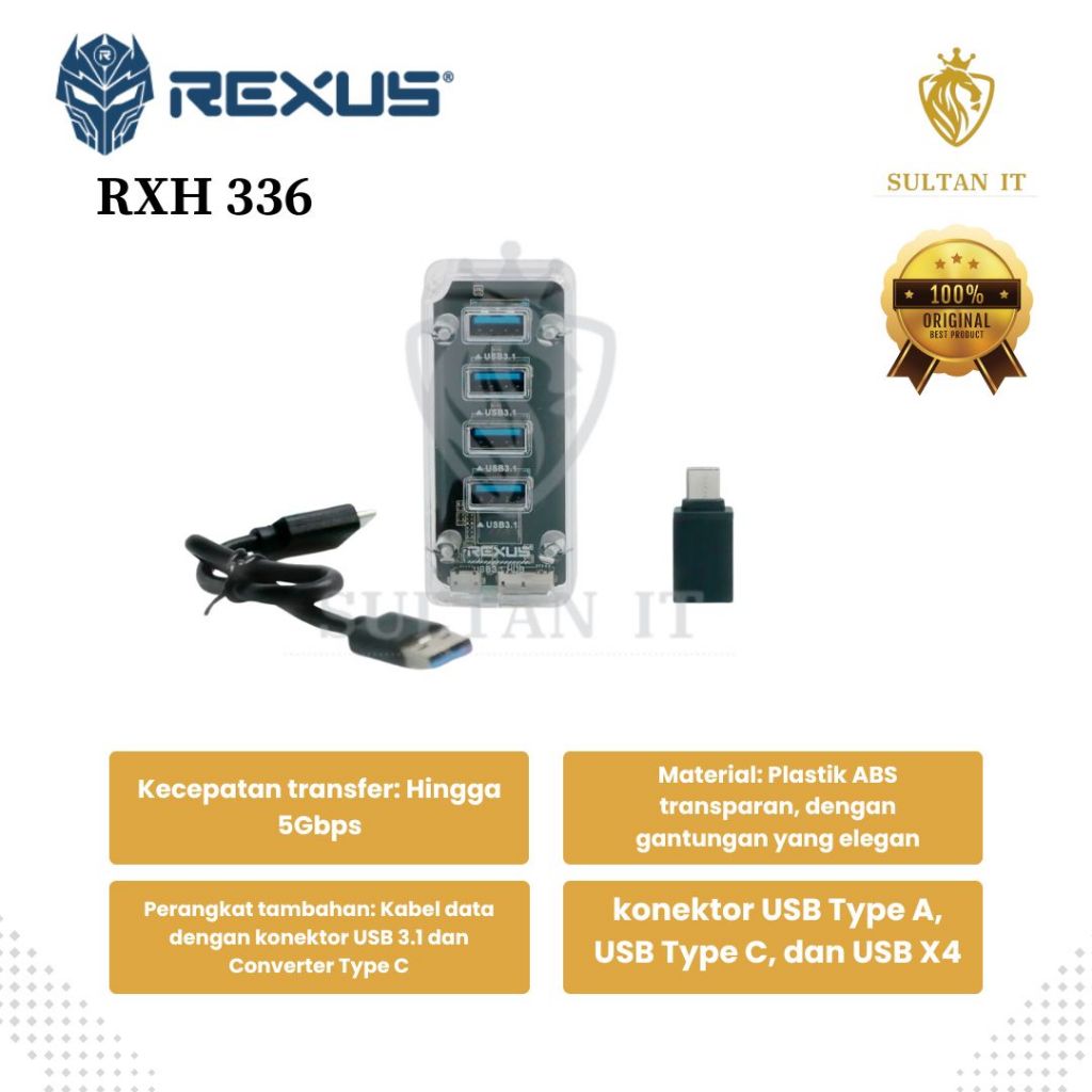 Jual USB HUB Rexus RXH 336 4 Port USB Type C / USB HUB 4 port V.3.1 Converter Type C | Shopee ...