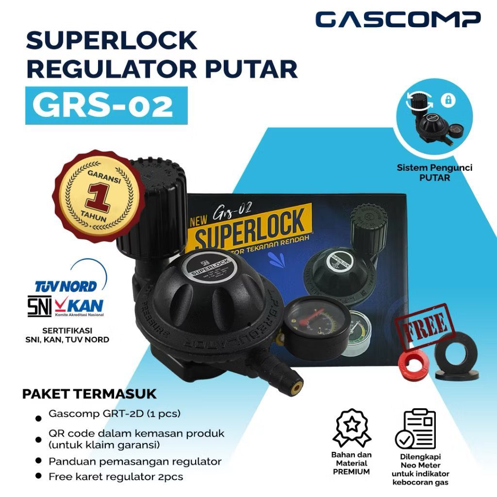 Jual GRS-02 GASCOMP - Regulator Meter Superlock Putar Regulator Gas Superlock Regulator Gas Aman ...