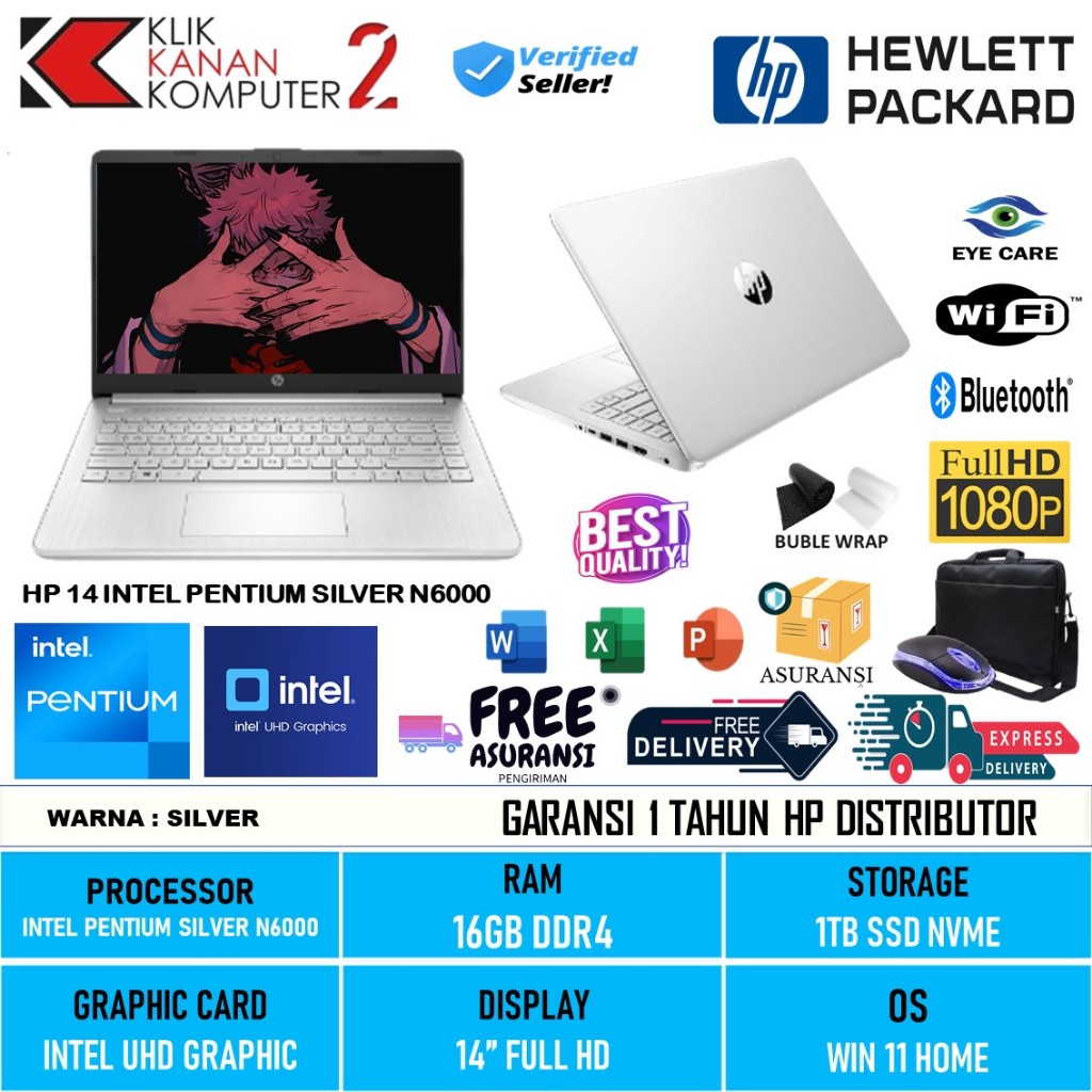 Jual Laptop Murah HP 14 Intel Pentium Silver N6000 16GB 1TB 14 Inch ...