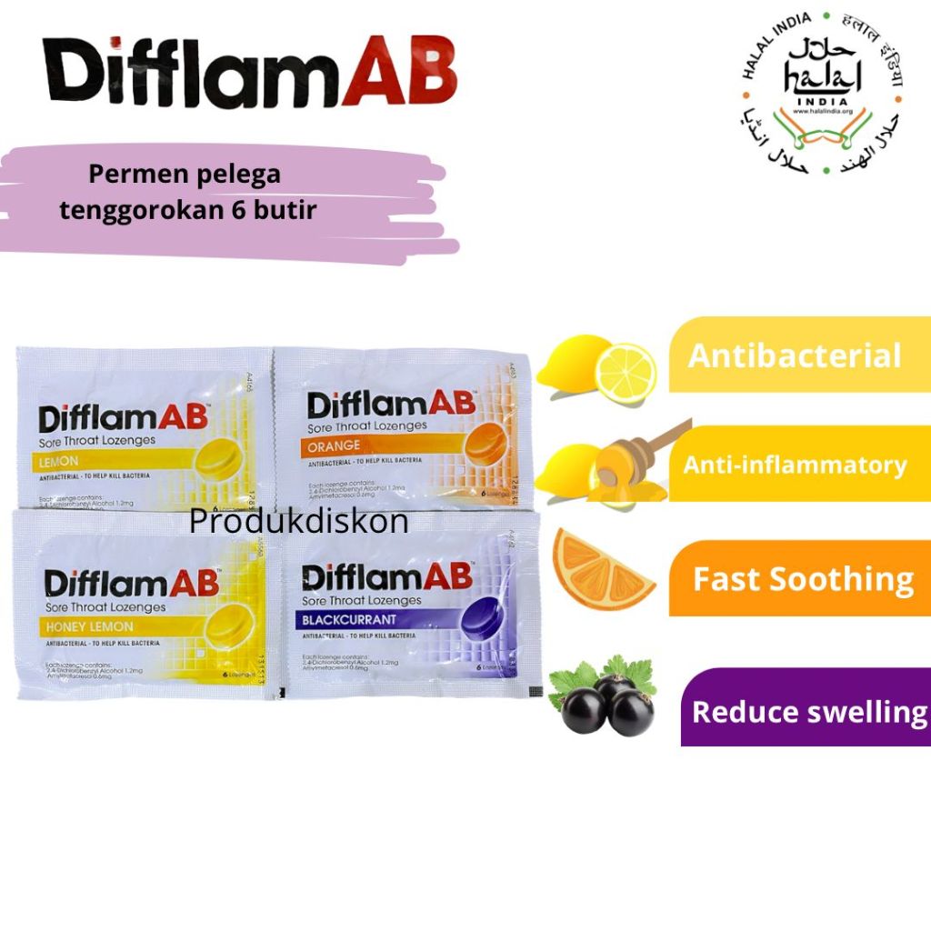 Jual DIFFLAM AB Sore Throat Lozenges isi 6 butir - Pelega Tenggorokan ...