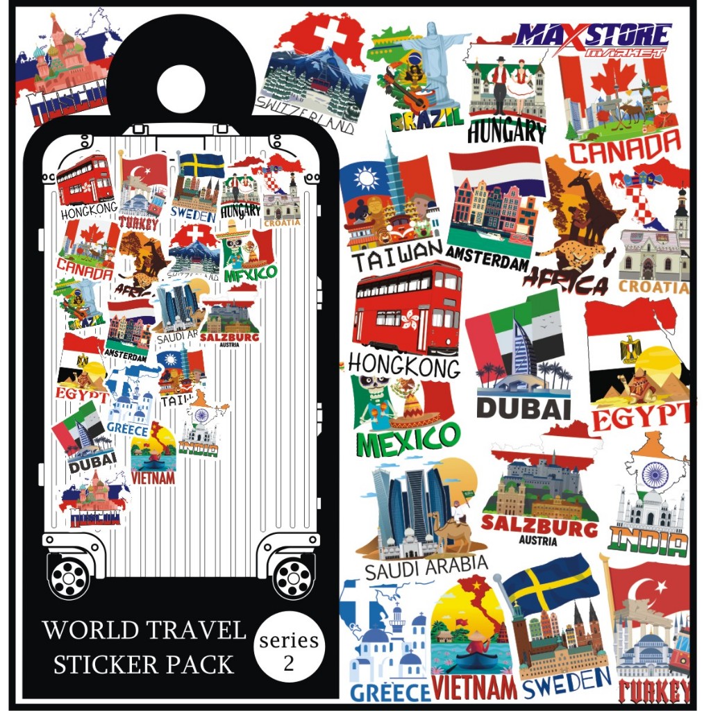 Jual travel sticker series 2 / world travel sticker pack series 2 ...