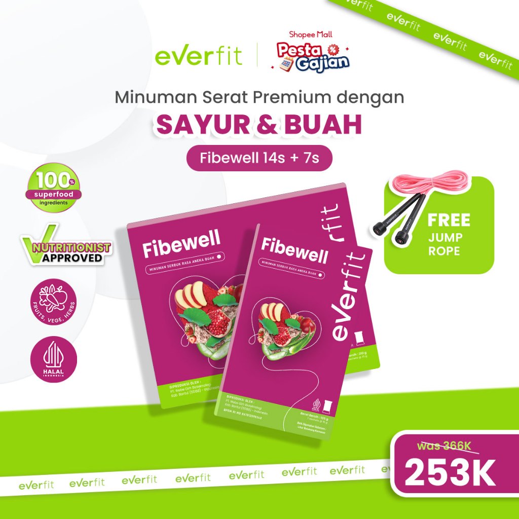 Jual [FREE JUMP ROPE] Everfit Fibewell Minuman Fiber Aneka Buah Halal ...