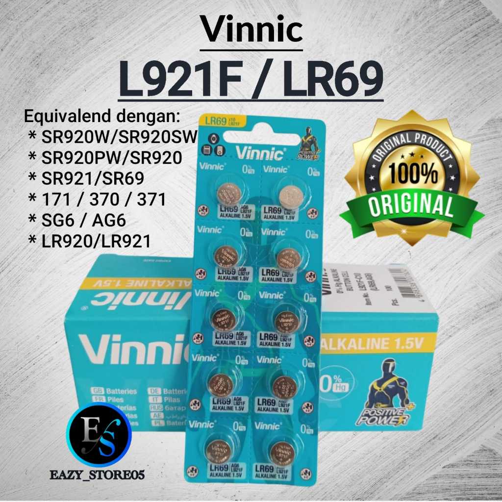 Jual Beterai Vinnic L921F Original Alkaline 1.5V Batre LR920 371 LR69 AG6 LR 920 L 921 Perlembar ...
