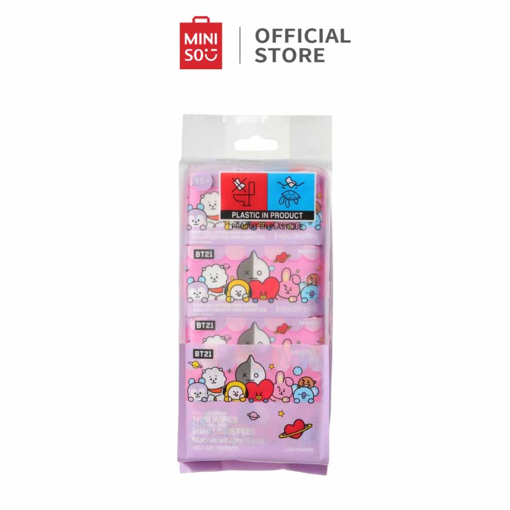 Jual MINISO X BT21 Collection Tisu Basah Travel Ultra-Mini Wet Wipes 8 Packs × 8 Sheets | Shopee ...