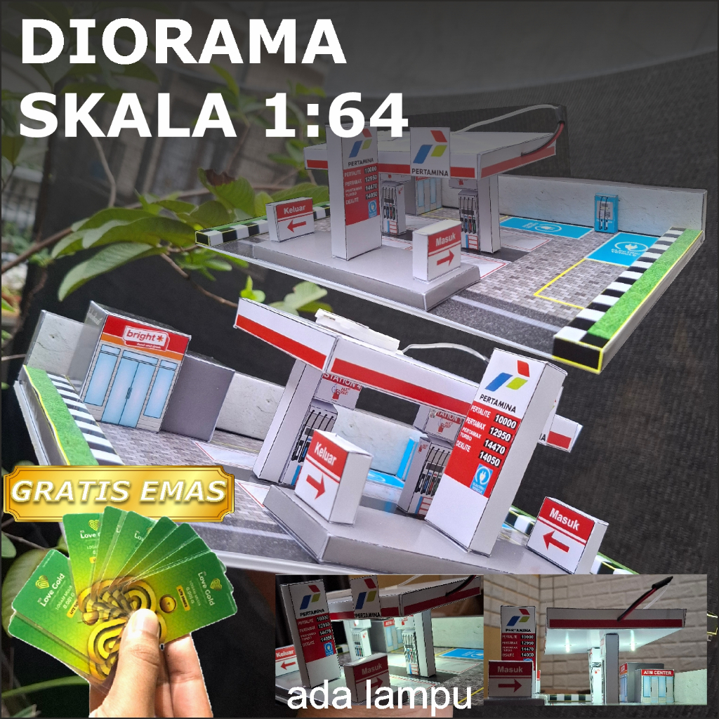 Jual (ADA LAMPU) Diorama SPBU Pom Bensin Pertamina Hotwheels Tomica ...