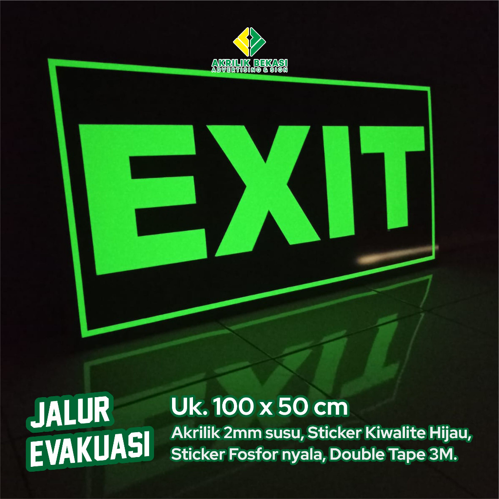 Jual Jalur Evakuasi / Exit Sign Akrilik (GLOW IN THE DARK) ukuran - 30 x 10cm | Shopee Indonesia