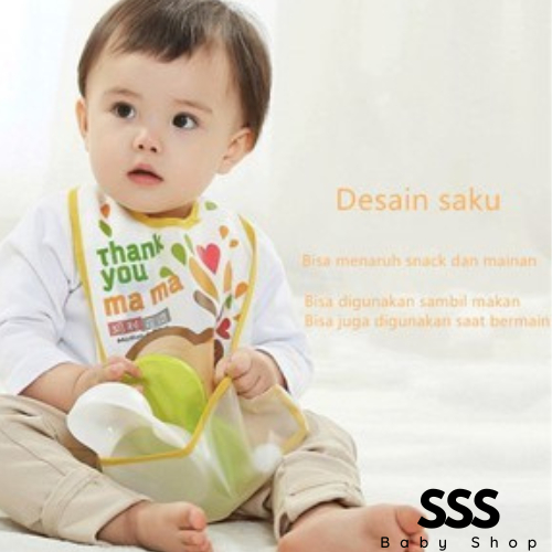 Jual Celemek makan anak waterprof/Celemek makan anak besar bersaku bisa ...
