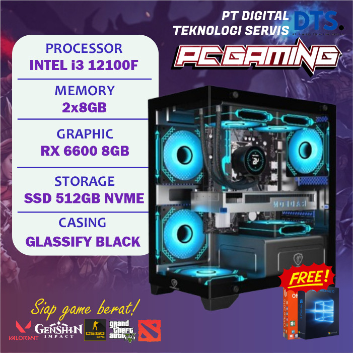 Jual Pc Gaming | Intel i3 12100F | RX 6600 8GB | 512GB NVME | 16GB RAM | Shopee Indonesia