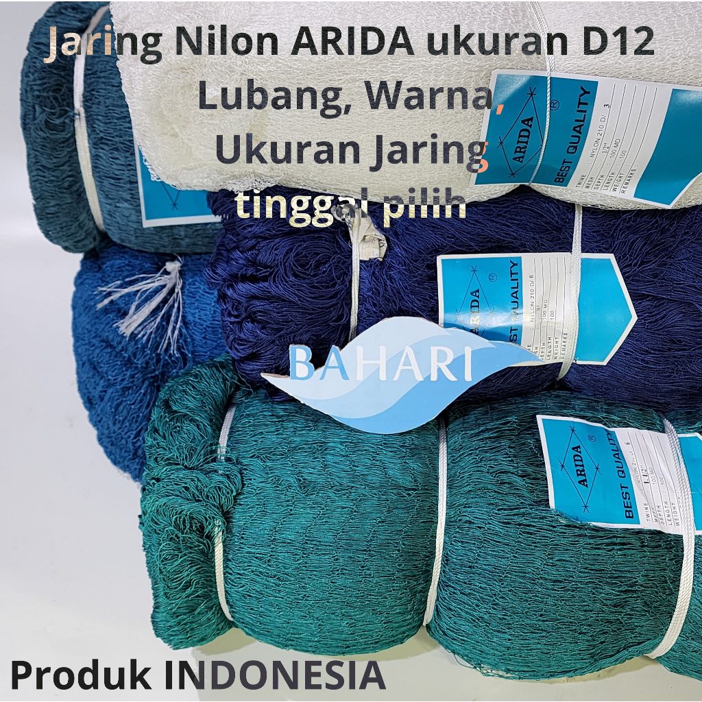 Jual Jaring Ikan Arida Nilon 210D/12 lubang 1 1/2" ukuran jaring 100/ ...