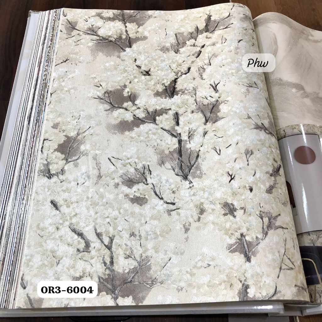 Jual Wallpaper Dinding Tembok Beton Acian Abu Cream Varian Bunga Sakura ...