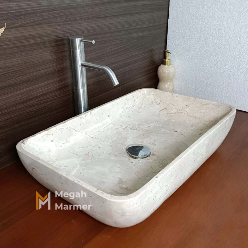 Jual Megah Marmer | Wastafel Marmer Bentuk Persegi Panjang Cream Ukuran ...