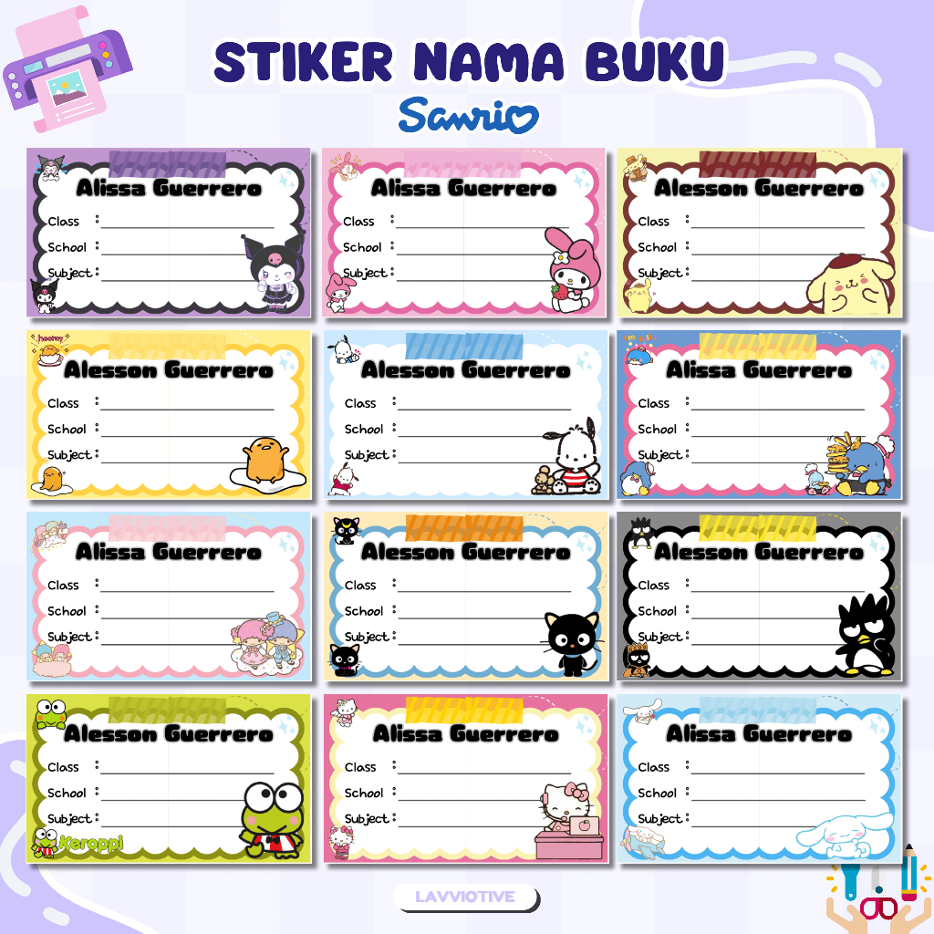 Jual (24pcs) Stiker nama buku pelajaran custom tema Sanrio | sticker ...