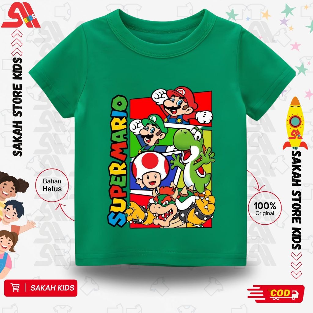 Jual SAKAH Kaos Anak Custom Nama MARIO BROS 8 Bahan Katun Combed 30S | Shopee Indonesia
