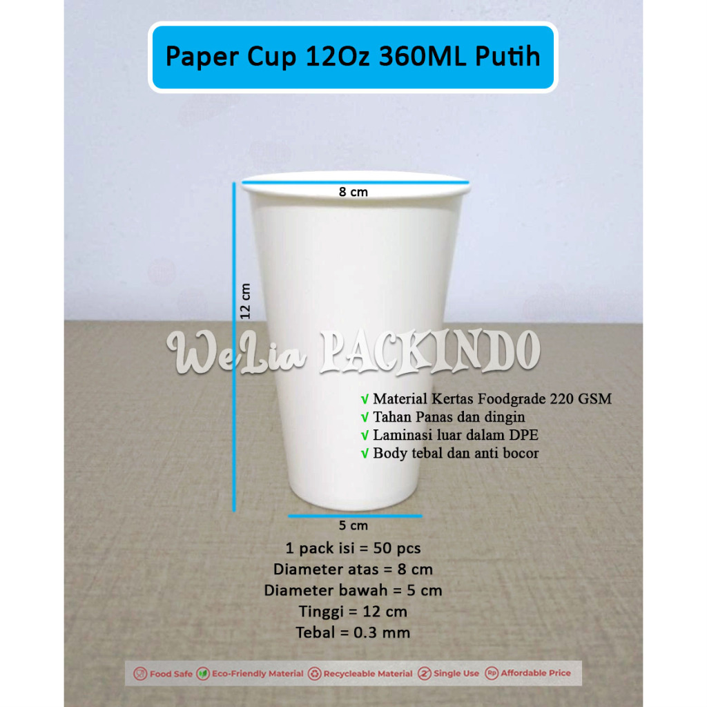 Jual [50 PCS] Paper Cup 12Oz Motif Putih / Gelas Kertas 12 Oz 360ML ...