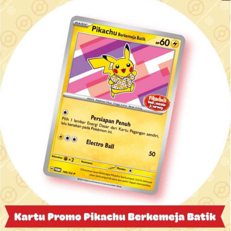 Jual Kartu Pokemon Original TCG 190/SV-P Promo Pikachu Berkemeja Batik Flower SV4 Bahasa ...