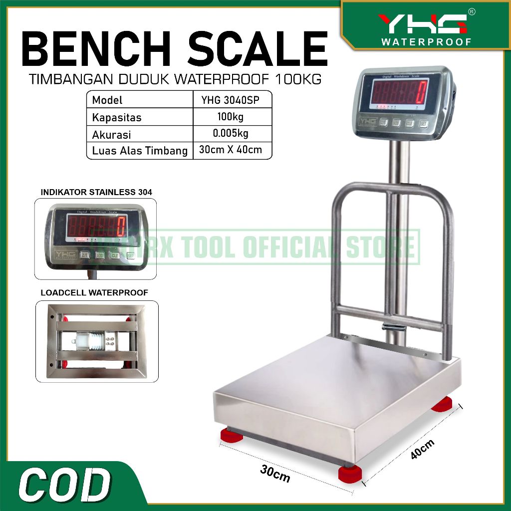 Jual Timbangan Digital 100kg 0.005kg Timbangan Duduk Bench Scale YHG Waterproof Anti Air ...