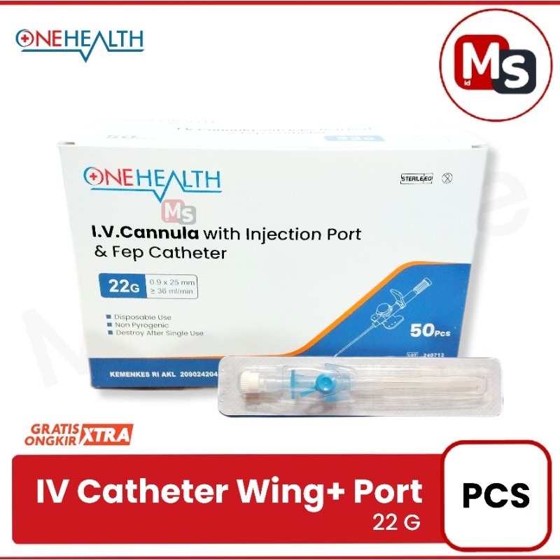 Jual Onehealth Iv Catheter With Injection Port 22 G Abocath Jarum Infus ...