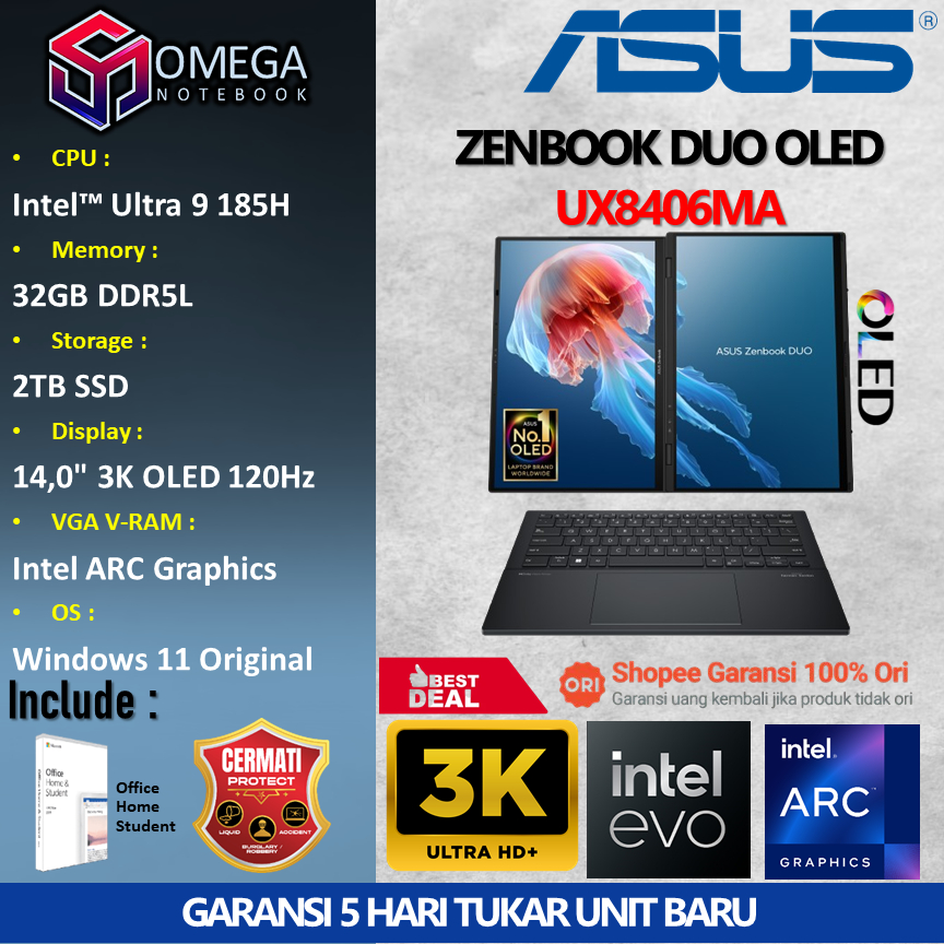 Jual ASUS ZENBOOK DUO UX8406MA OLED Ultra 9 185H 32GB 2TB Intel ARC ...