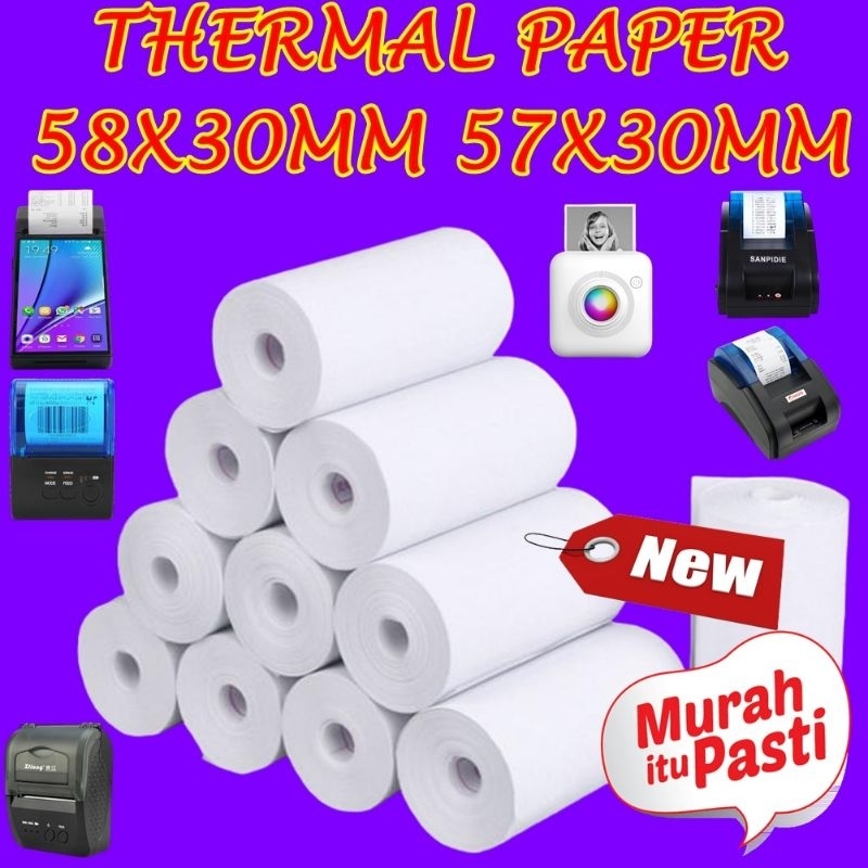 Jual Thermal Paper Roll 57x30 58x30 Cetak Hitam Kertas Thermal Strip ...