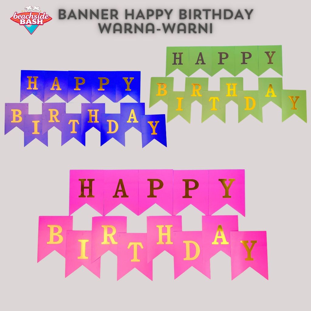 Jual banner ulang tahun segi lima banner happy birthday warna warni ...