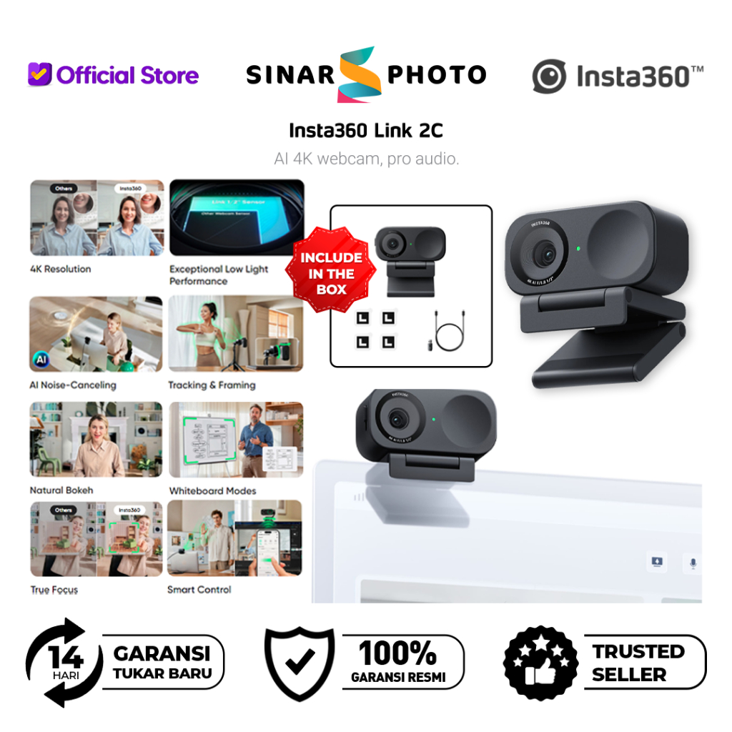 Jual Insta360 Link 2C 4K Webcam for PC/Mac, 1/2" Sensor, HDR, AI ...
