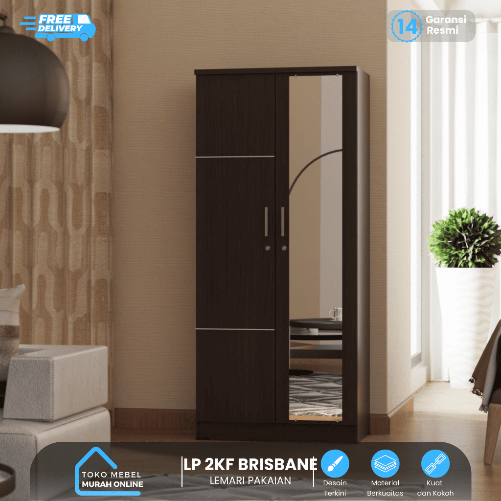 Jual Lemari Pakaian 2 Pintu Lemari Wardrobe Kaca Full Body minimalis ...