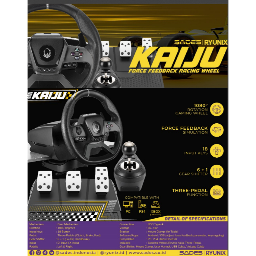 Jual NEW! FROM RYUNIX FORCE FEEDBACK RACING WHEEL RYUNIX KAIJU (XR1 ...