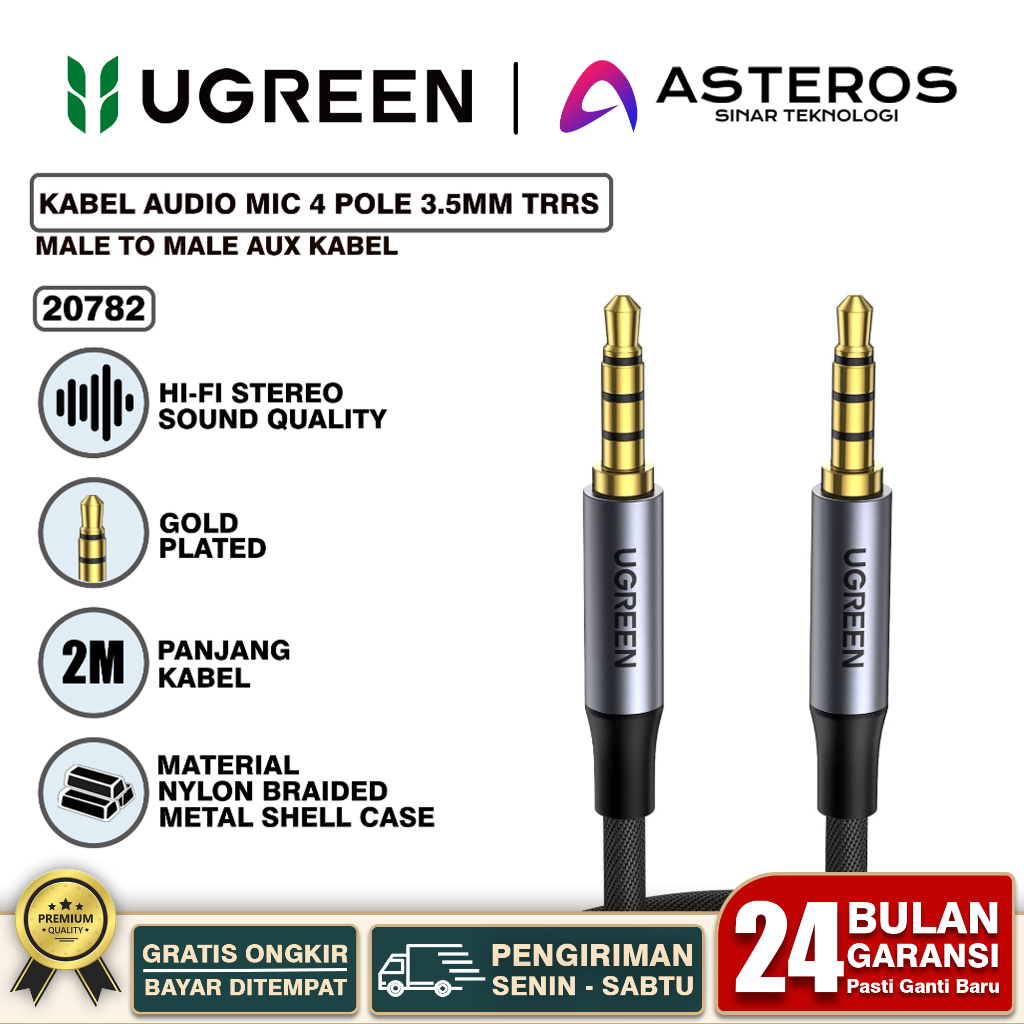 Jual UGREEN Kabel Aux Audio Call 3.5mm Male To Male 3Ring HiFi Stereo TRRS | Shopee Indonesia