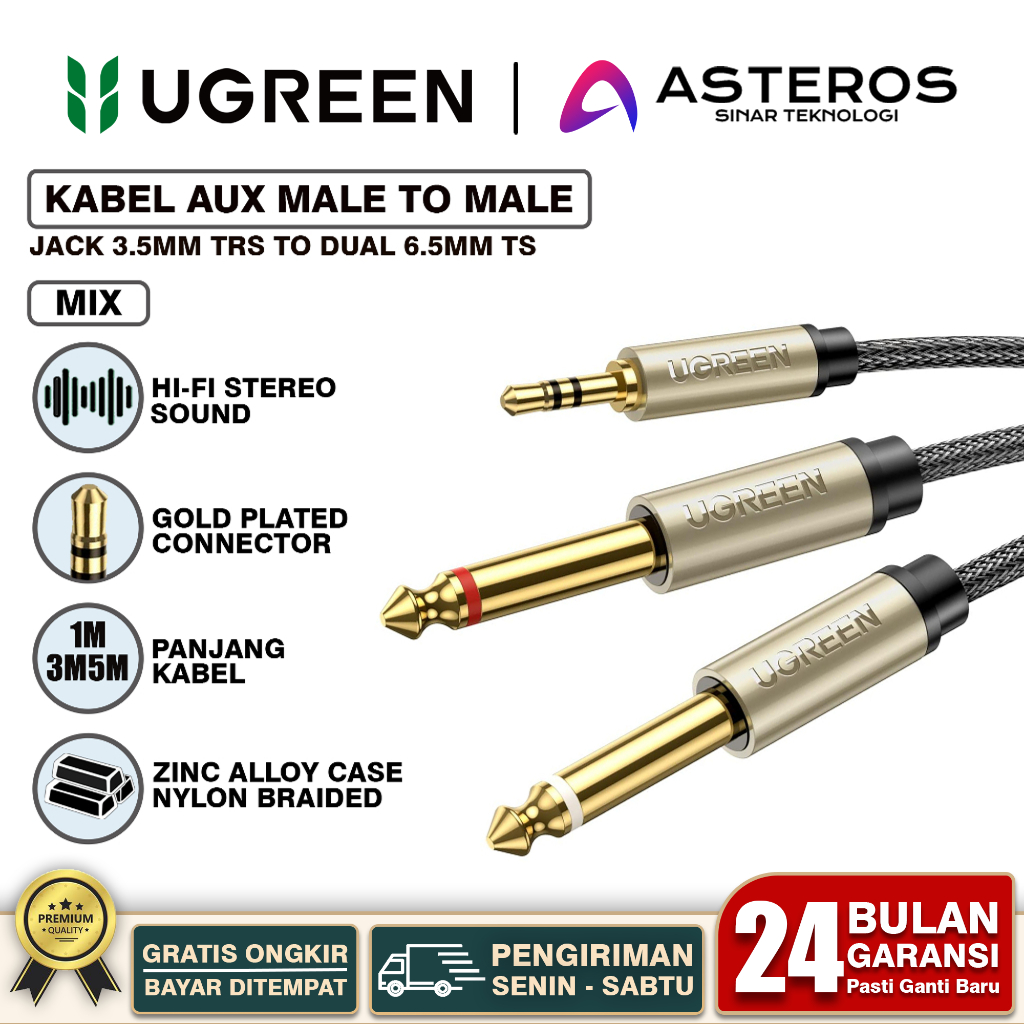 Jual UGREEN Kabel Audio Splitter Jack 3.5mm TRS To Dual 6.35mm TS 10613 | Shopee Indonesia