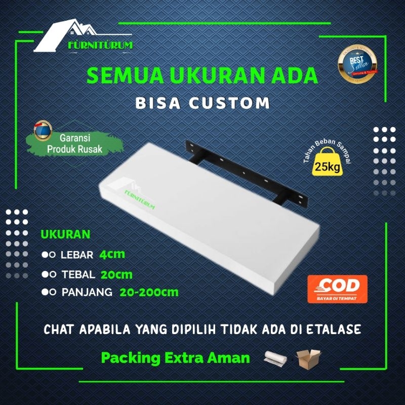 Jual rak ambalan dinding minimalis 80cm x 20cm buku kayu tempel ...